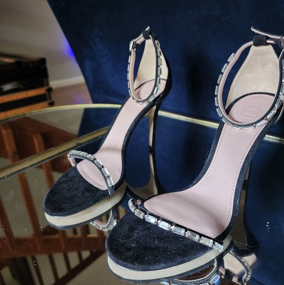Shoes | Yoox Black Suede Silver Rhinestone Heel | Poshmark